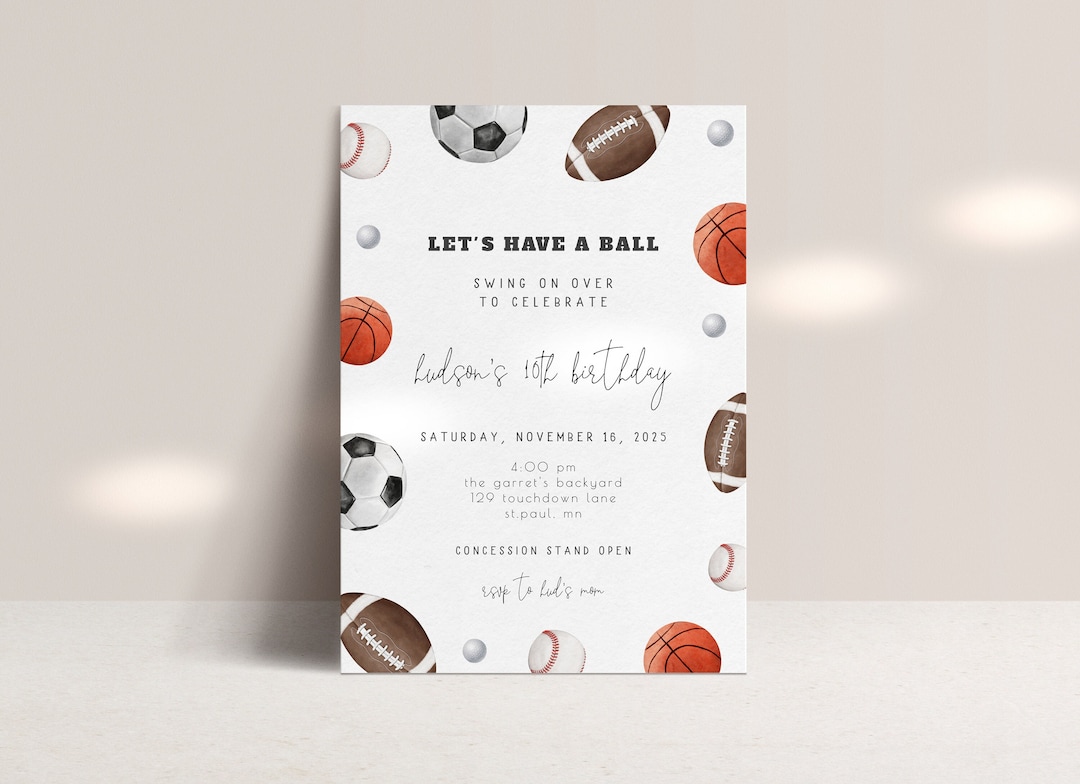Birthday Invitation for Boy Editable Template | Let's Have a Ball ...