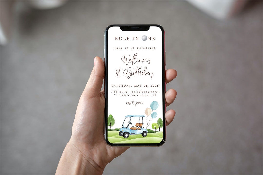 Golf 1st Birthday Text Invitation Template | Editable Hole in ONE ...