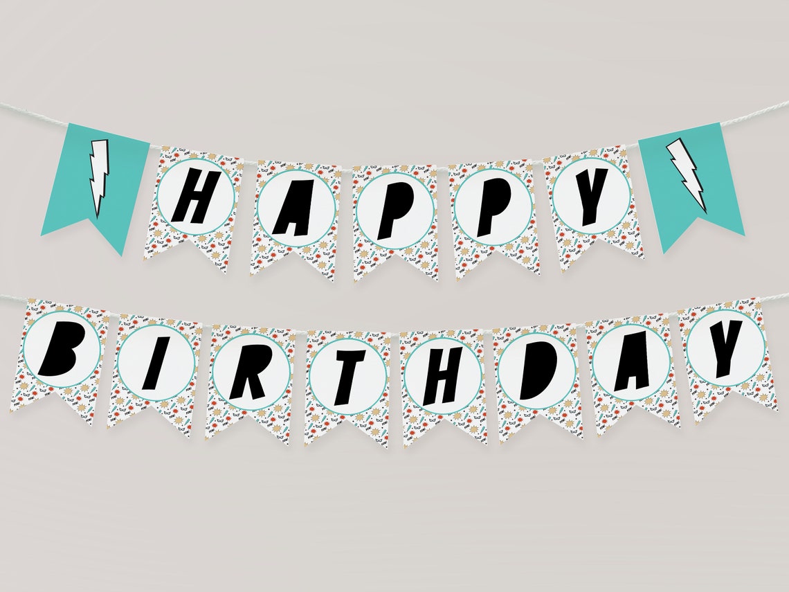 Superhero Happy Birthday Banner Template Editable Hero - Etsy