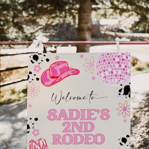 2nd Rodeo Birthday Welcome Sign | Editable Disco Cowgirl Second ...
