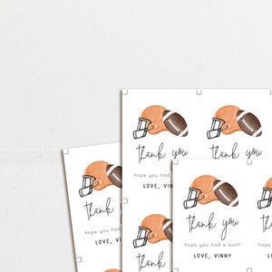 Football Thank You Favor Tag Template | Orange All Star Sports Birthday ...