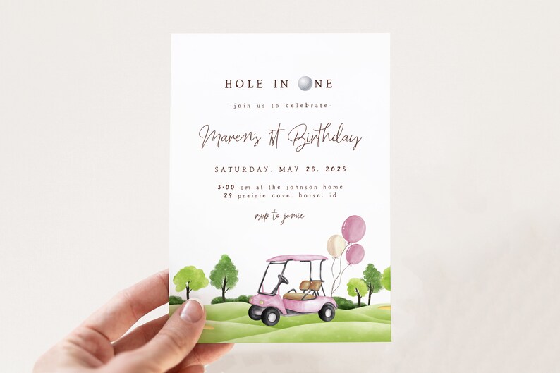 Golf 1st Birthday Invitation Template for Girl Editable Hole - Etsy