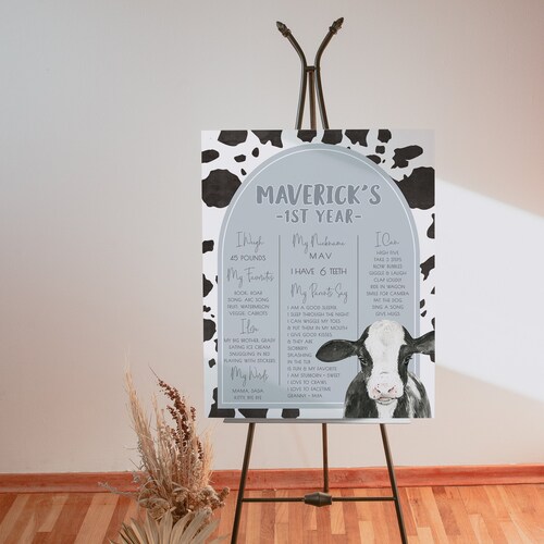 EDITABLE Cow First Birthday Milestone Board Holy Cow I'm - Etsy