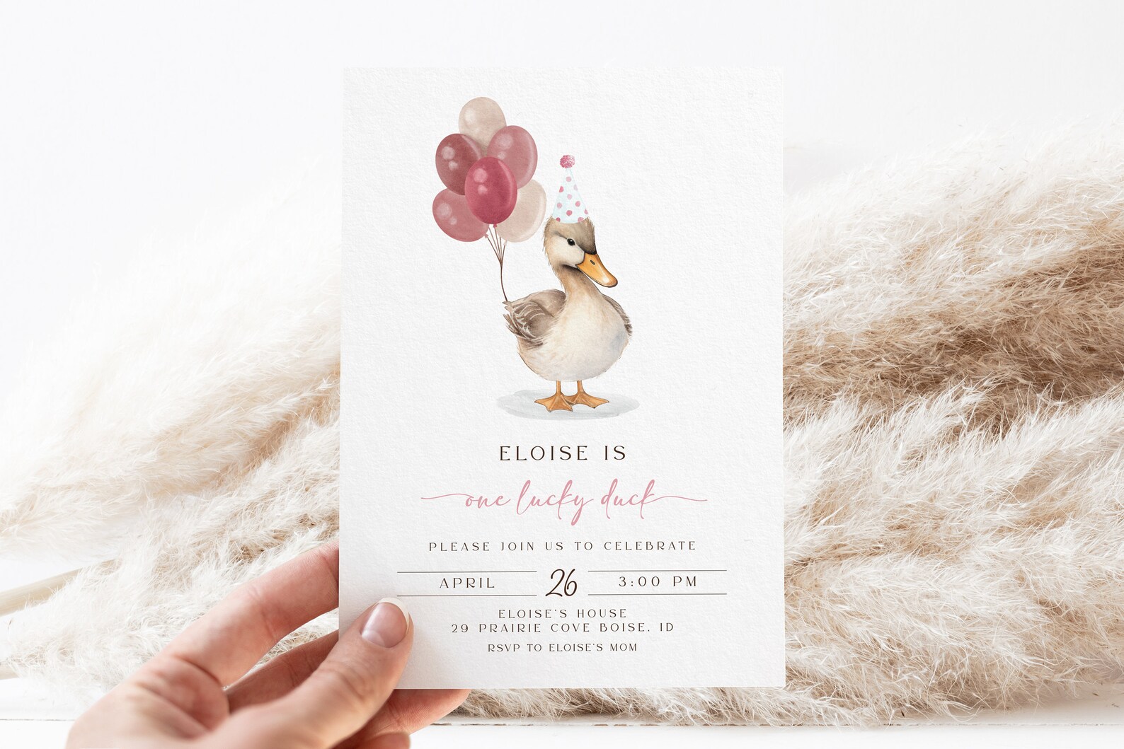 One Lucky Duck Birthday Invitation Template Editable Girl 1st Birthday ...