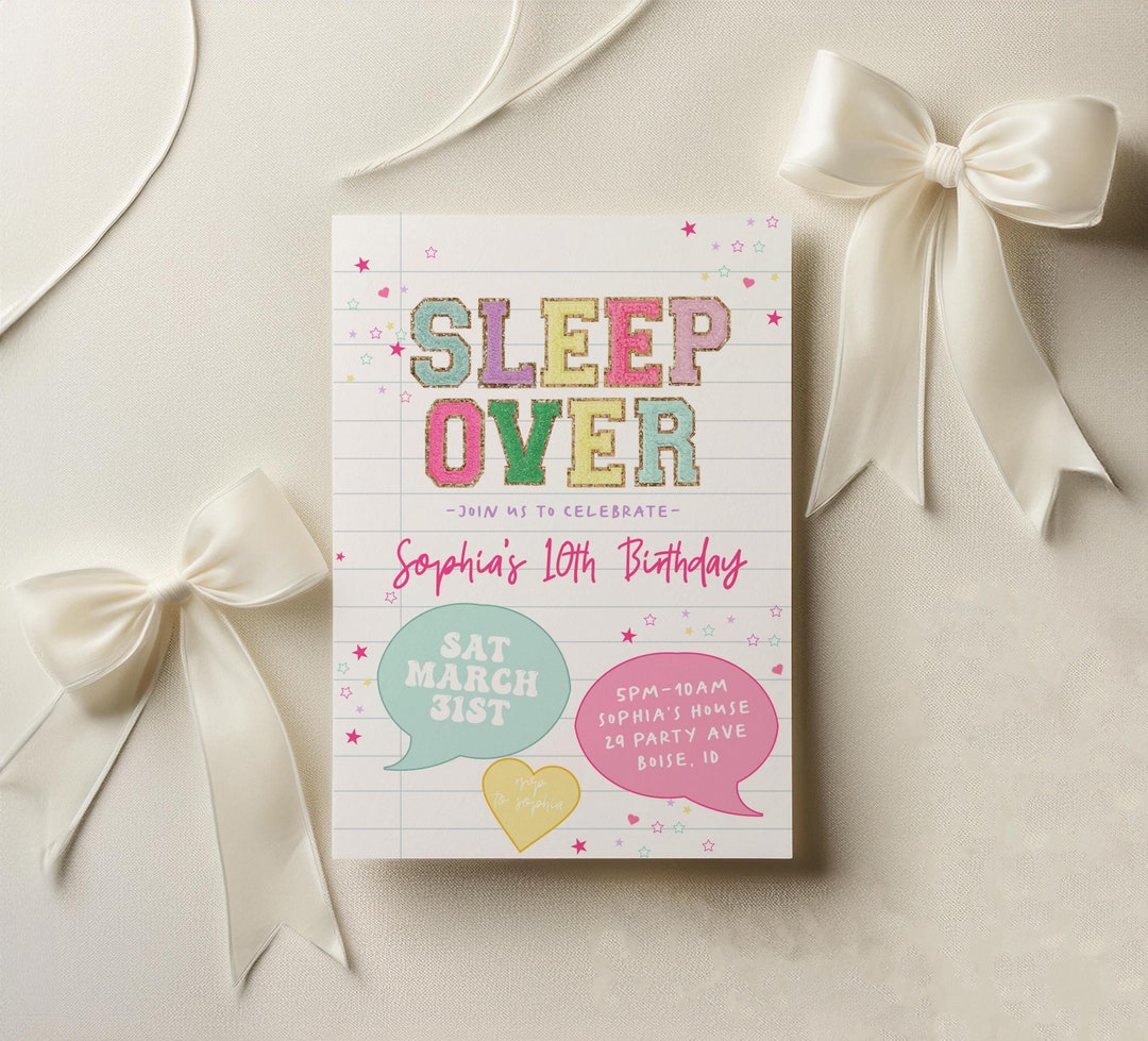 Preppy Sleepover Birthday Invitation Template | Editable Patch Letters ...