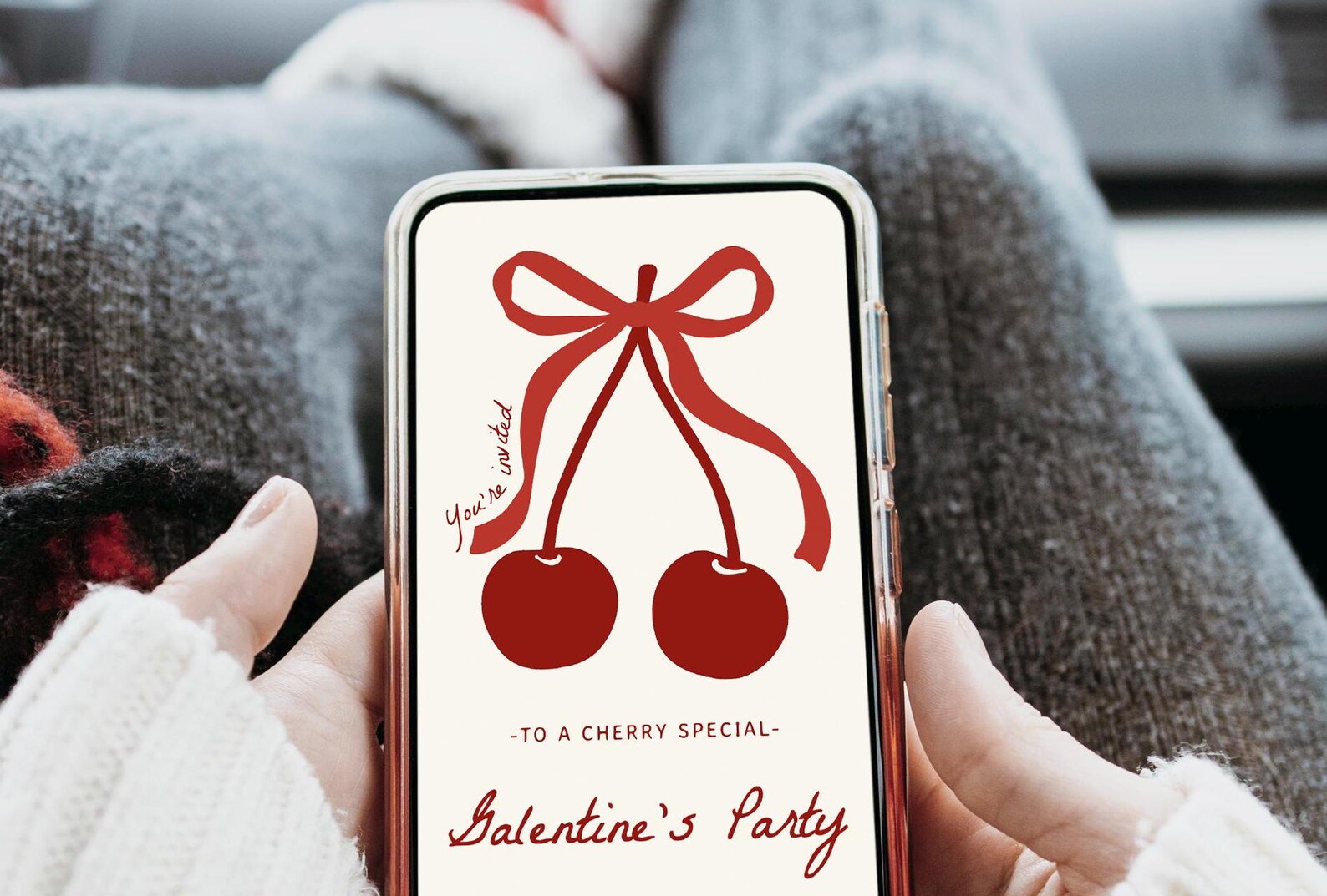 Editable Cherry Valentine's Party Text Invitation Template | Hand Drawn ...