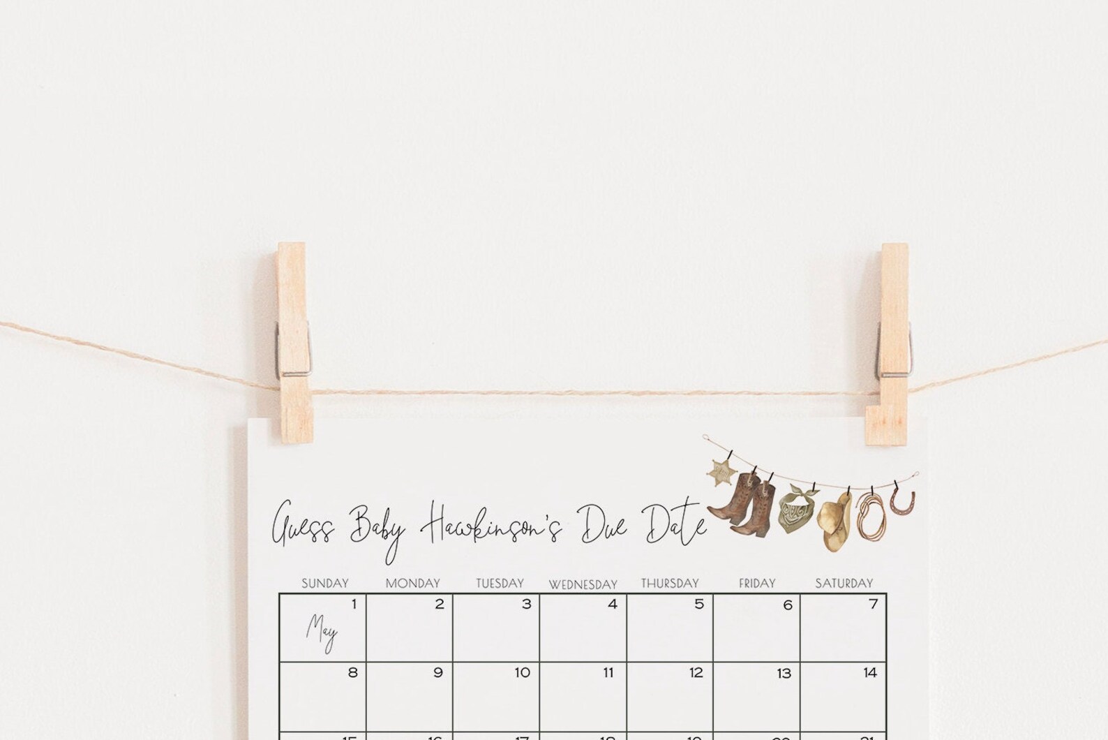 Cowboy Guess Baby's Due Date Calendar Baby Shower Game - Etsy
