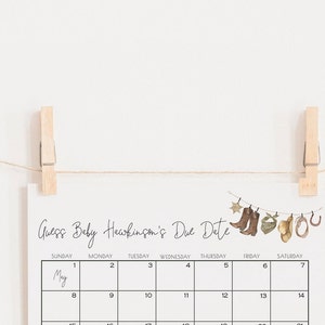 Cowboy Guess Baby's Due Date Calendar Baby Shower Game | Boy Western ...