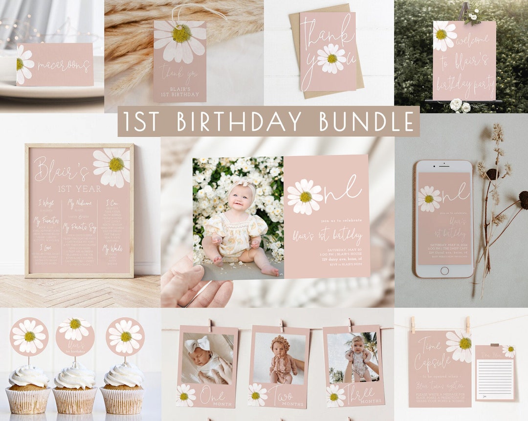 Wildflower 1st Birthday Bundle | Editable Little Wildflower Template ...