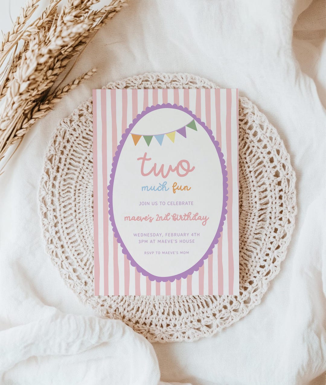 Two Much Fun Birthday Invitation Template - Editable Girl 2nd Birthday ...