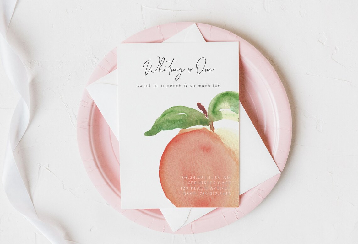 Peach Birthday Invitation Template Sweet as a Peach 1st | Etsy