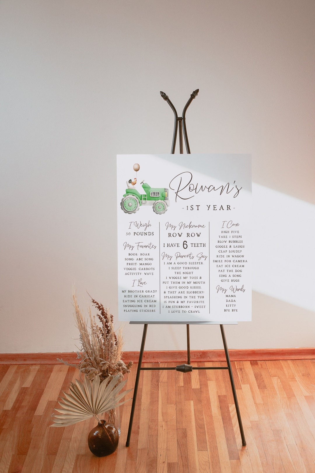 Tractor Milestone Board Template | Farm 1st Birthday Editable First Year Stat Sign | My First ...