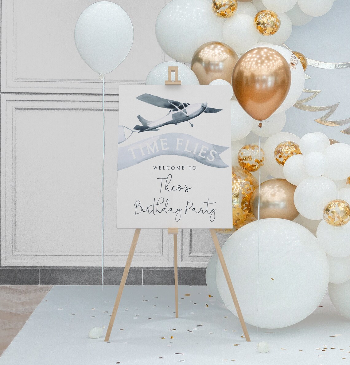Airplane Birthday Welcome Sign | Time Flies Vintage Plane 1st Birthday ...