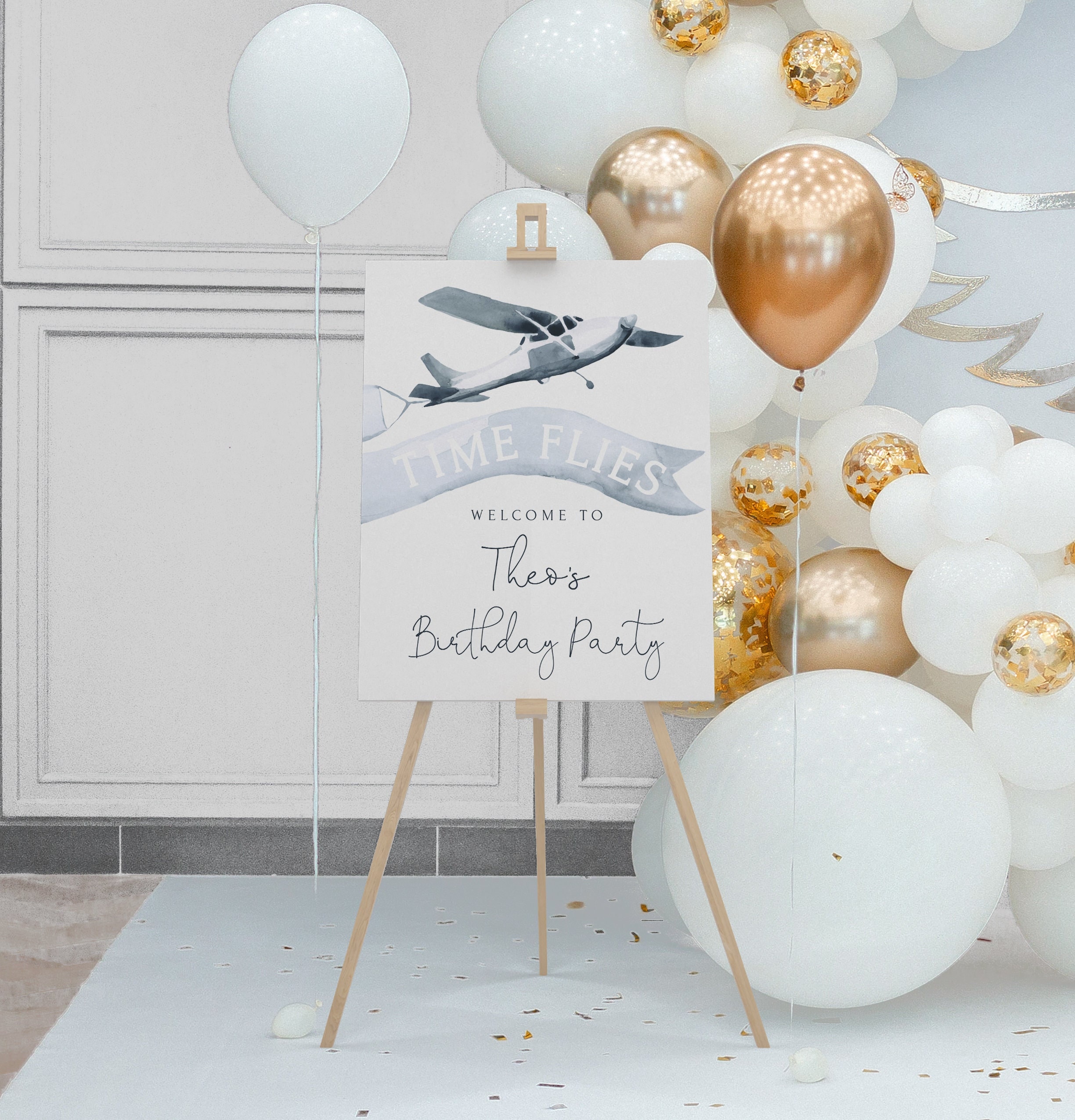 Airplane Birthday Welcome Sign | Time Flies Vintage Plane 1st Birthday ...