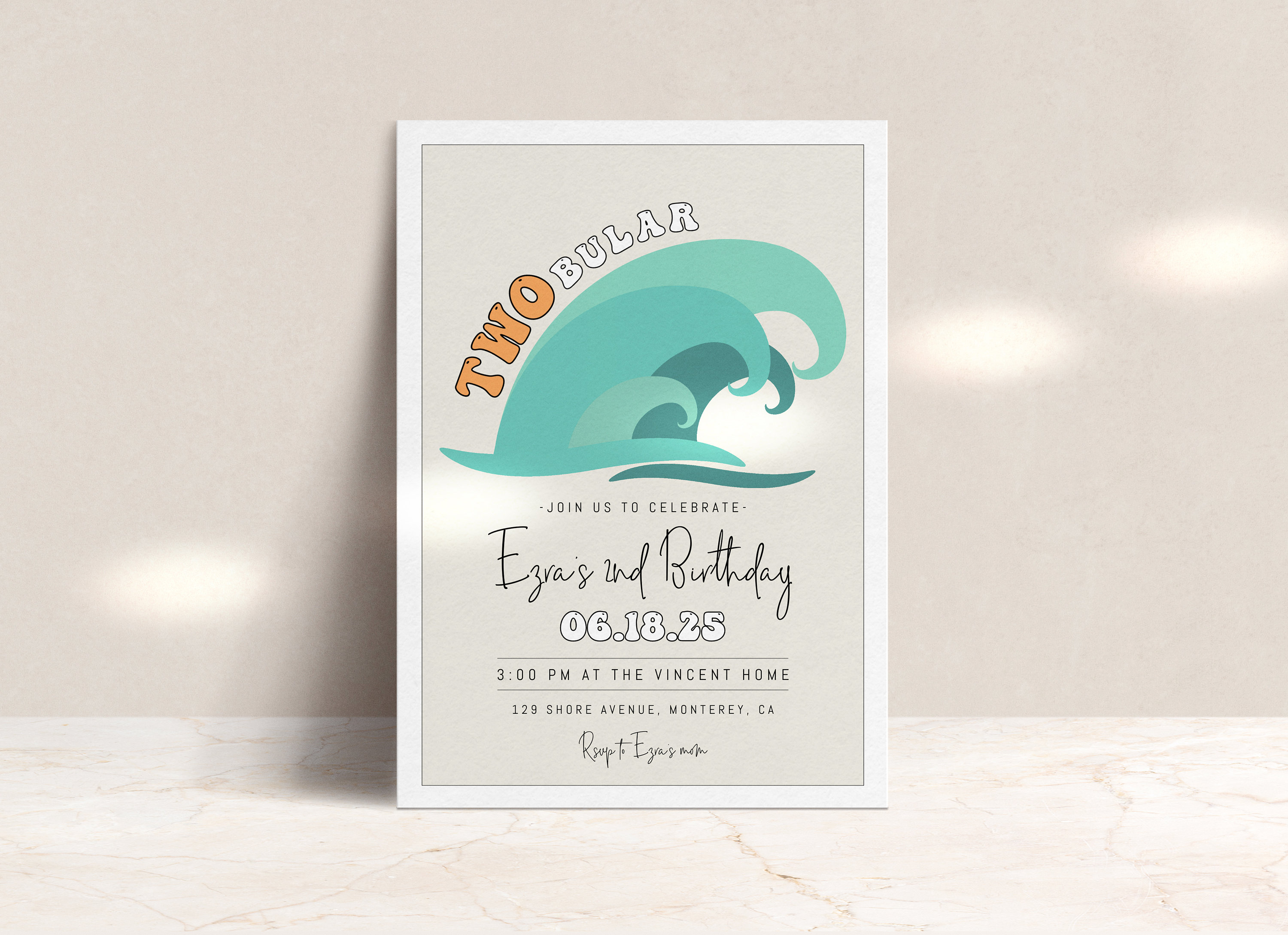 Editable Surf 2nd Birthday Invitation for Boy Template | Two-bular ...