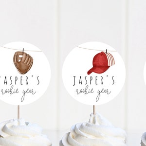 Baseball Cupcake Topper Template | Editable Red Rookie Year Birthday ...