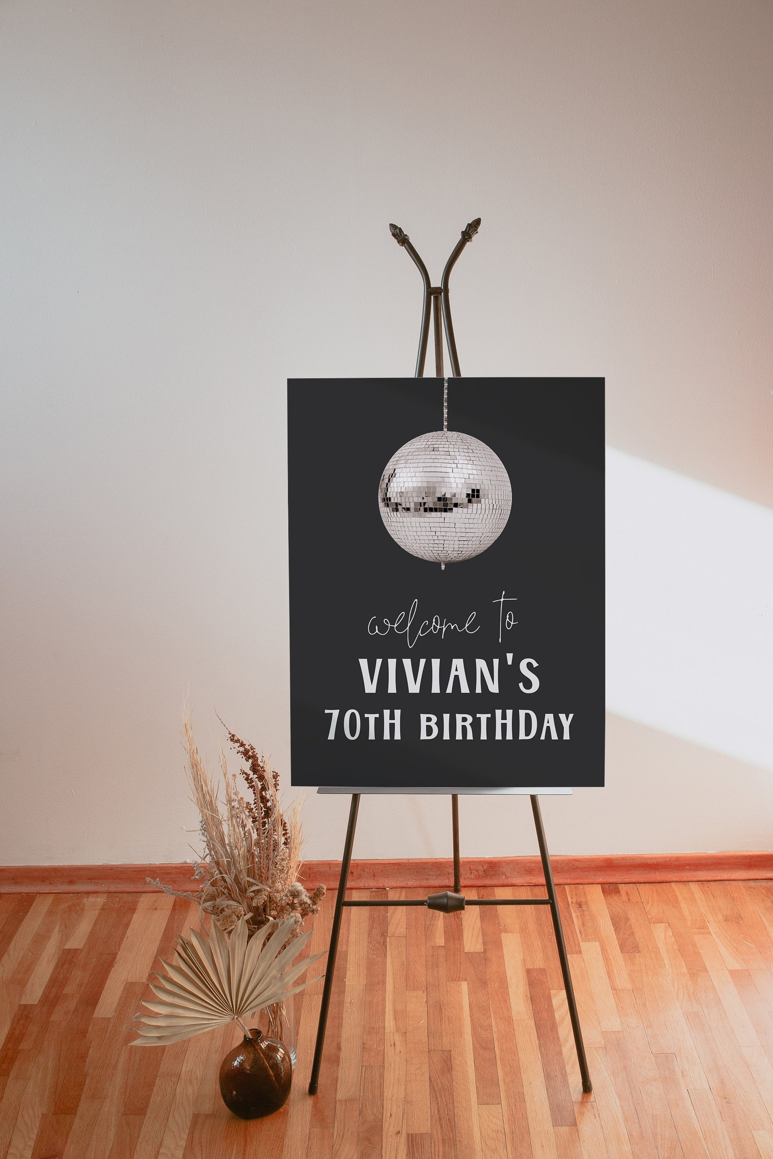 Silver Disco Party Welcome Sign Template Disco Ball Dance - Etsy