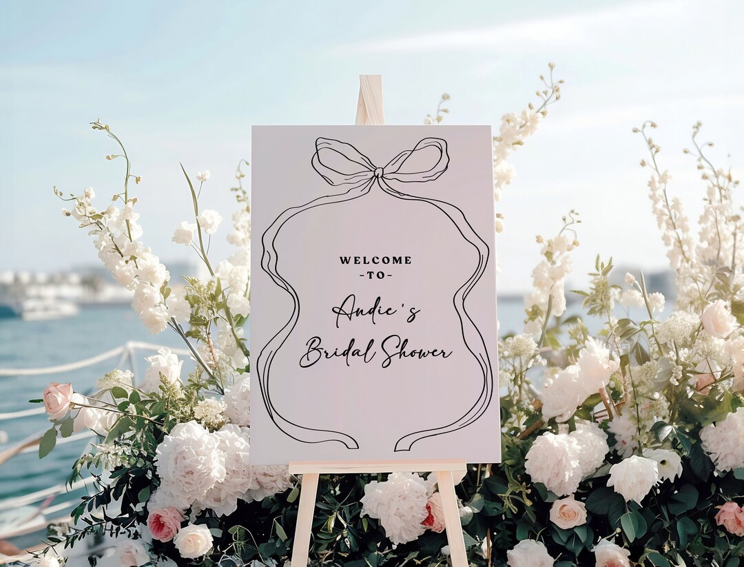Editable Bow Welcome Sign Template | Hand Drawn Bow Coquette Bridal ...