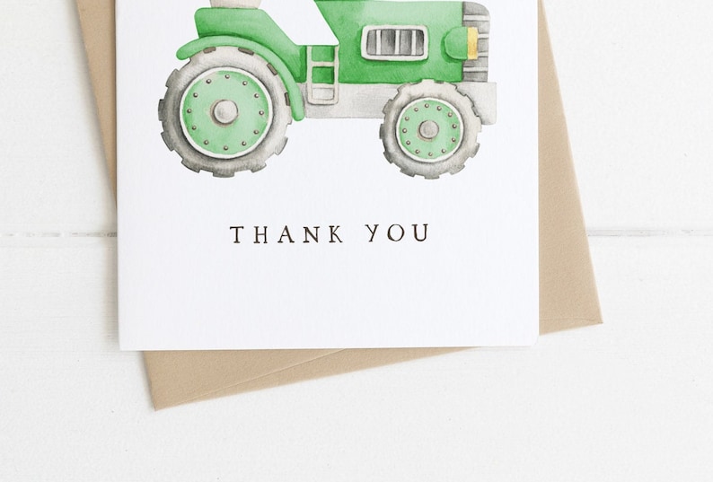 Tractor Thank You Card Template | Editable Tractor Farm Birthday Party ...