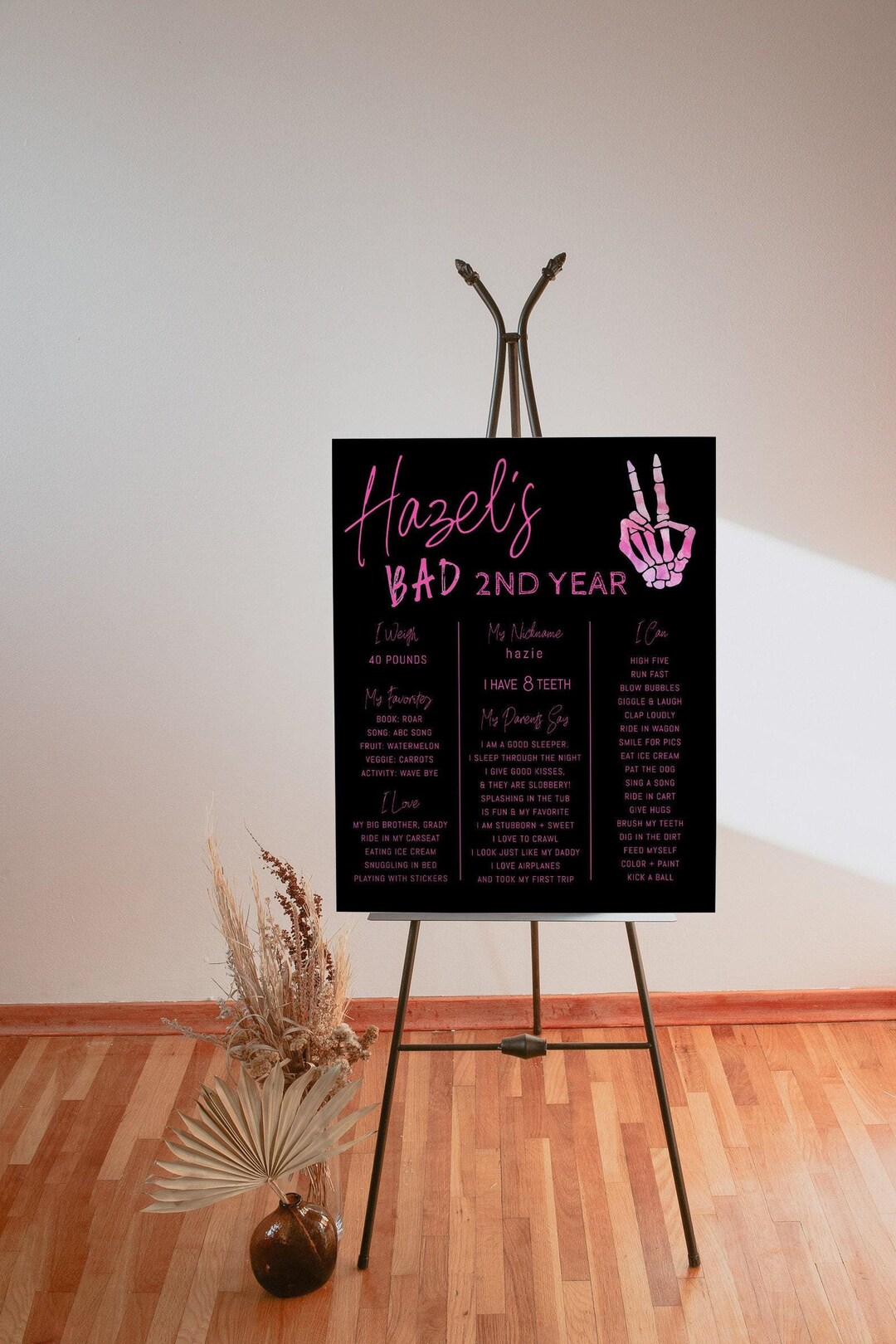 Bad TWO the Bone Milestone Board Template Girl | Editable Pink ...