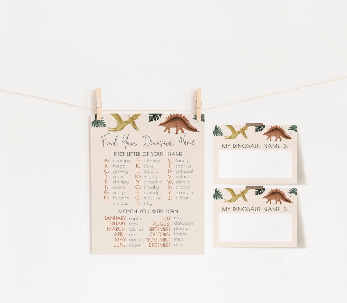 Dinosaur Name Game Template Editable Dino Birthday Find Your - Etsy
