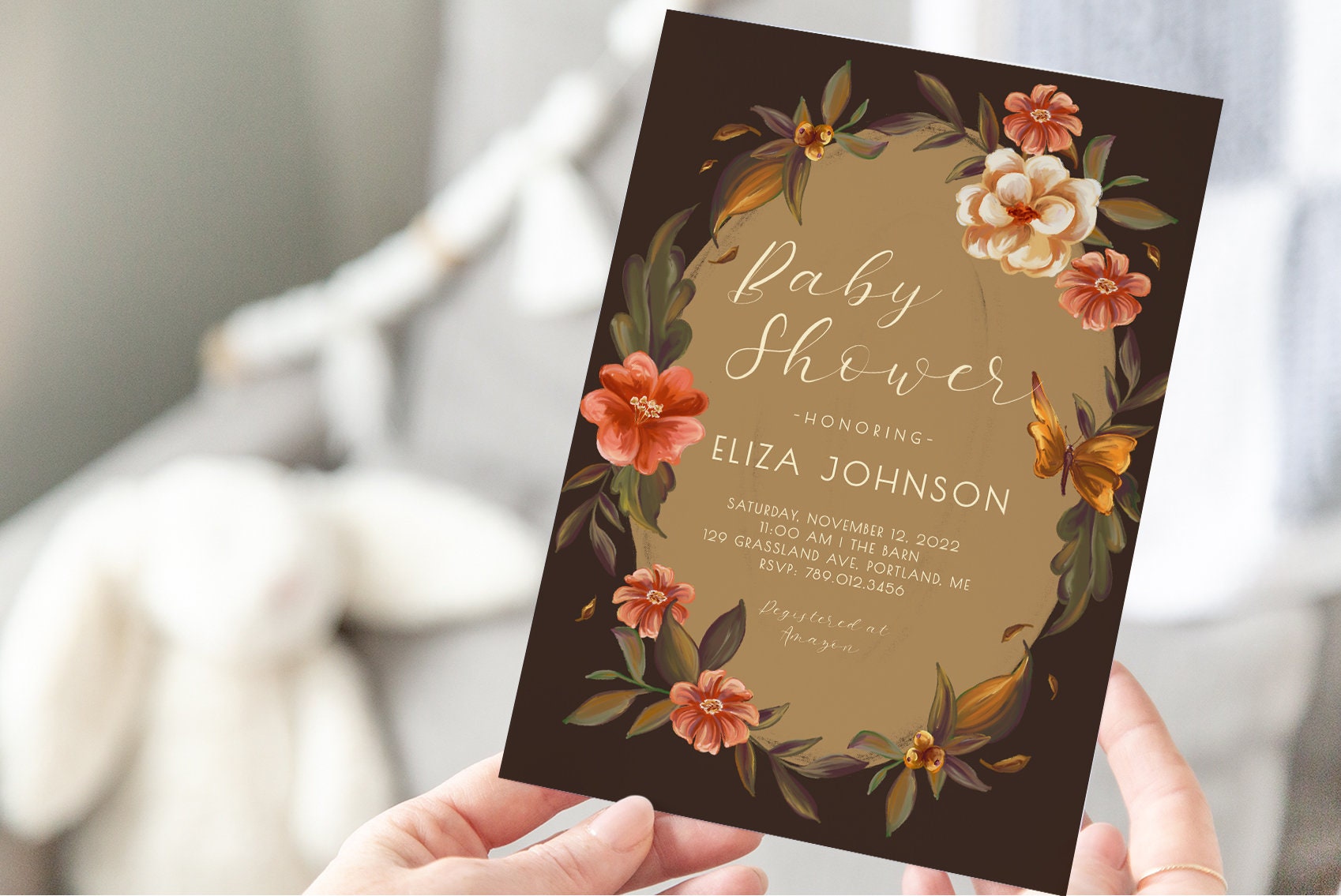 Vintage Baby Shower Invitation Brown Gender Neutral Garden | Etsy