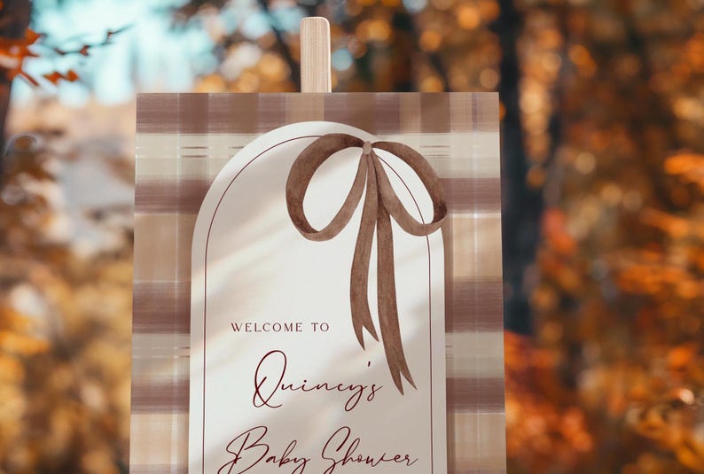 Fall Baby Shower Welcome Sign Template | Editable Autumn Plaid Bow ...
