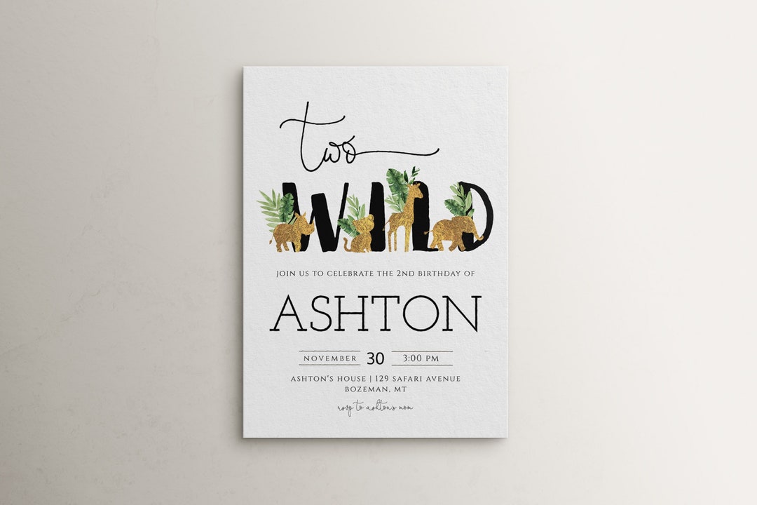 Editable Two Wild Birthday Invitation Template Safari 2nd Birthday Boy ...