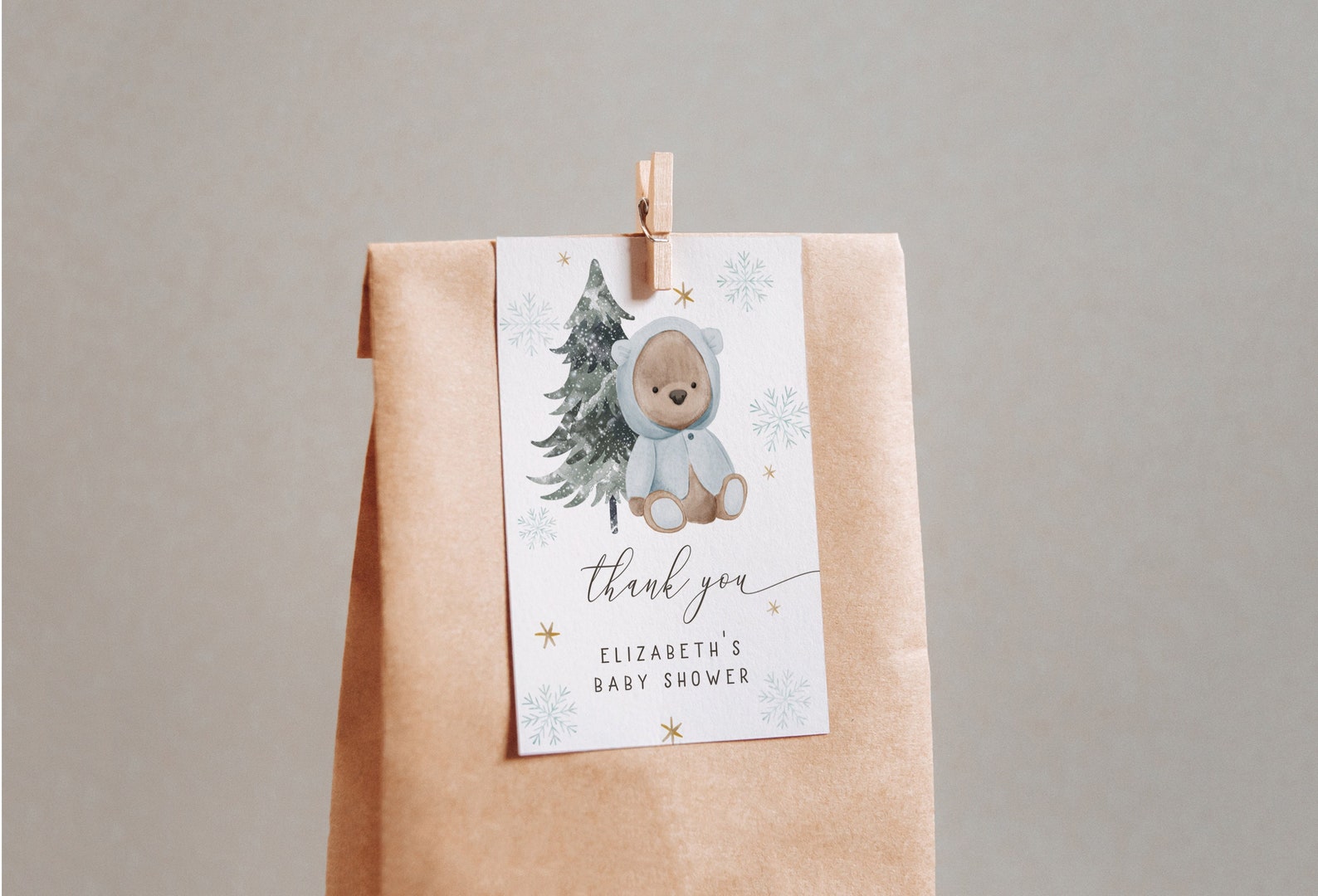 Winter Bear Thank You Favor Tag Boy Beary Cute Baby It's | Etsy