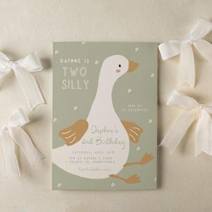 Two Silly Goose Birthday Invitation -editable Template | DIY Green TWO ...