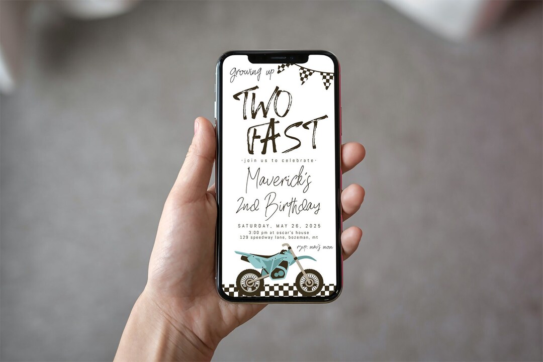 Editable TWO Fast Birthday Text Invitation Template | Dirt Bike 2nd ...