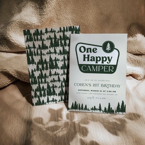 One Happy Camper Birthday Invitation Template | Editable National Park Sign 1st Birthday Invite ...