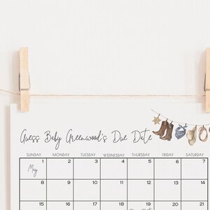 Cowboy Guess Baby's Due Date Calendar Baby Shower Game | Boy Western ...