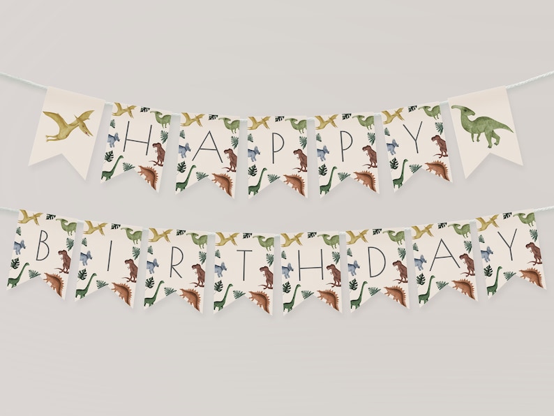Dinosaur Happy Birthday Banner Template Dino Birthday - Etsy