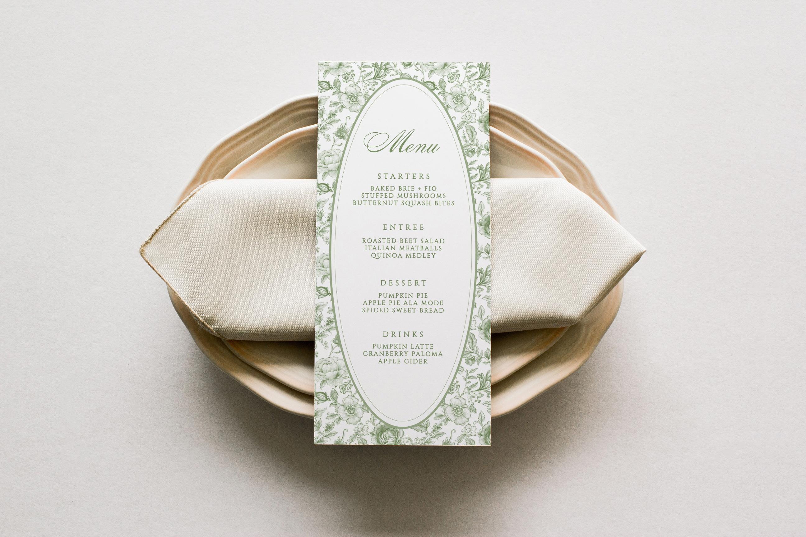 Editable Toile Menu Template | Green Toile De Jouy Wedding Menu S767 - Etsy