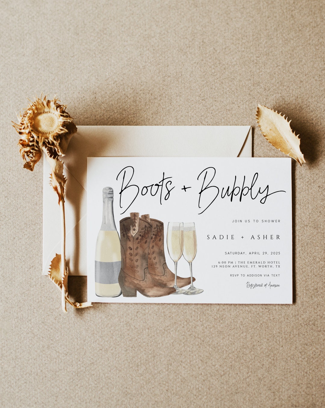 Boots and Bubbly Invitation | Editable Couples Shower Template Invite ...
