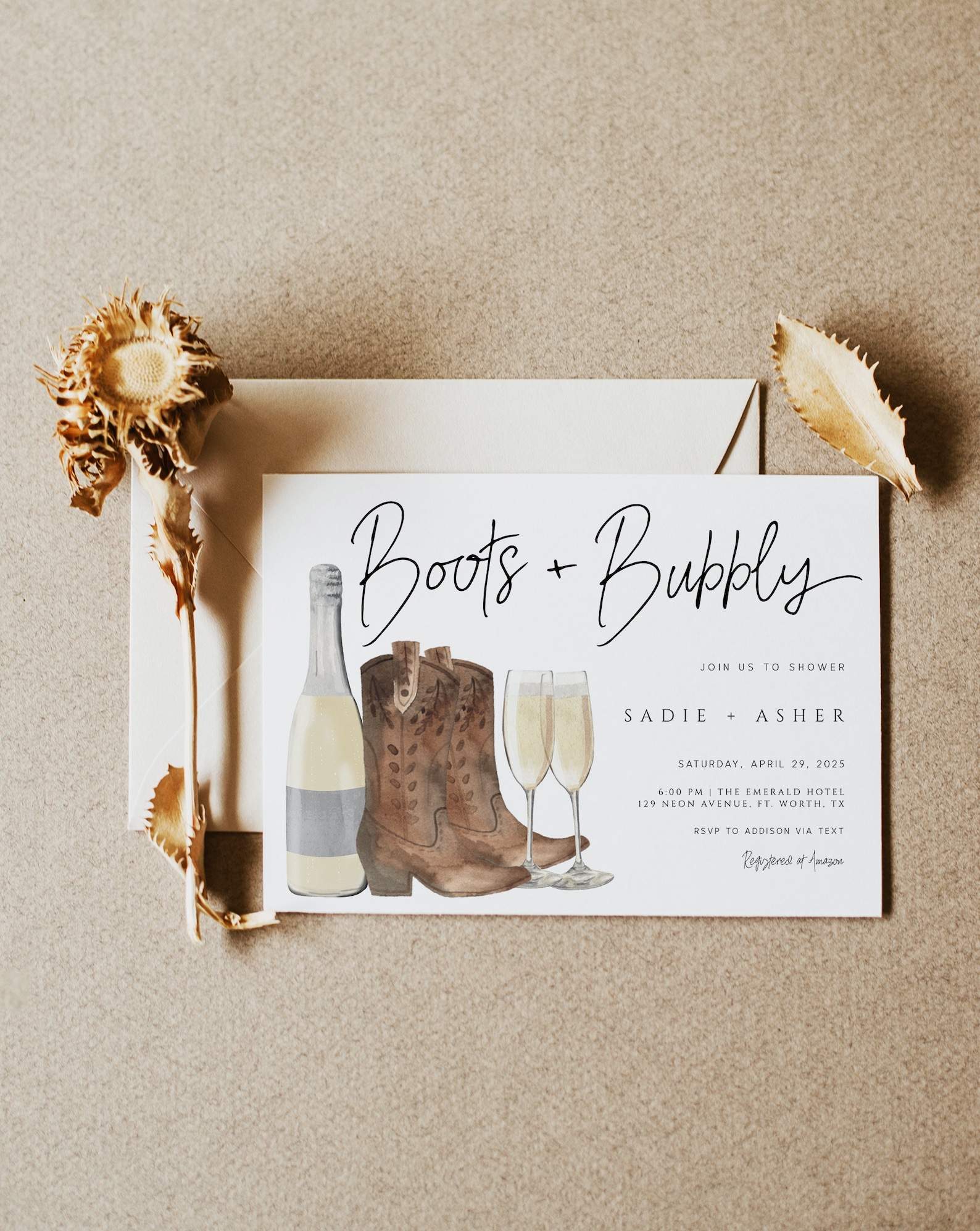 Boots and Bubbly Invitation | Editable Couples Shower Template Invite ...