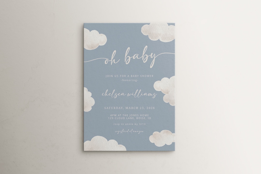 Cloud Editable Baby Shower Invitation Template | Oh Baby Shower for Boy ...