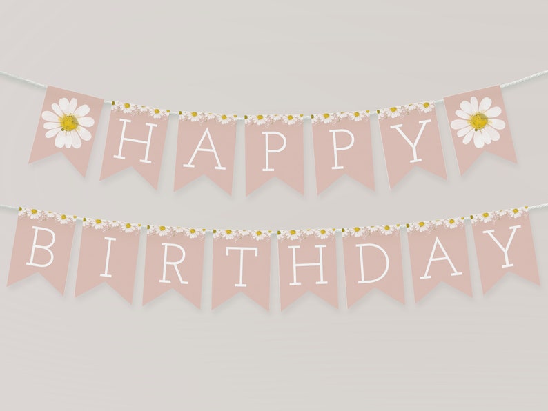 Daisy Birthday Banner Template Pink Printable Daisy Happy - Etsy