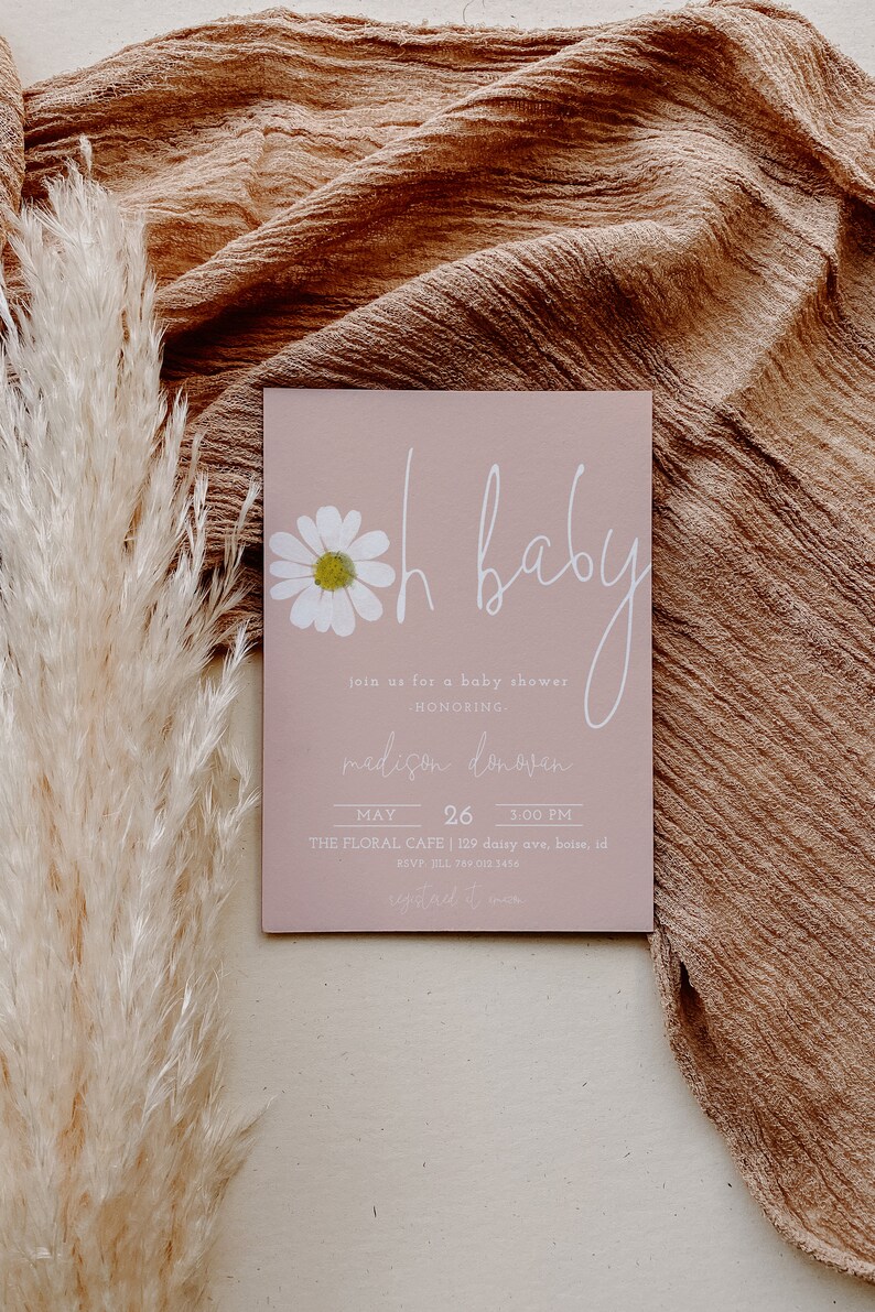 Daisy Baby Shower Invitation Pink Daisy Girl Baby Sprinkle | Etsy