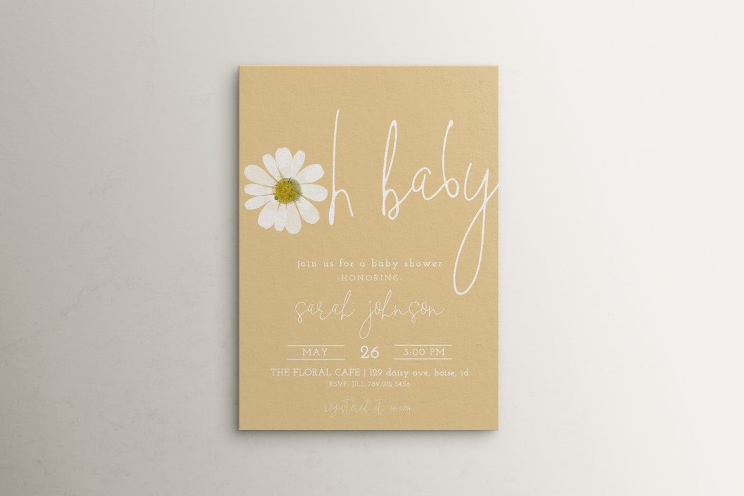 Daisy Baby Shower Invitation Template Yellow Gender Neutral Daisy ...
