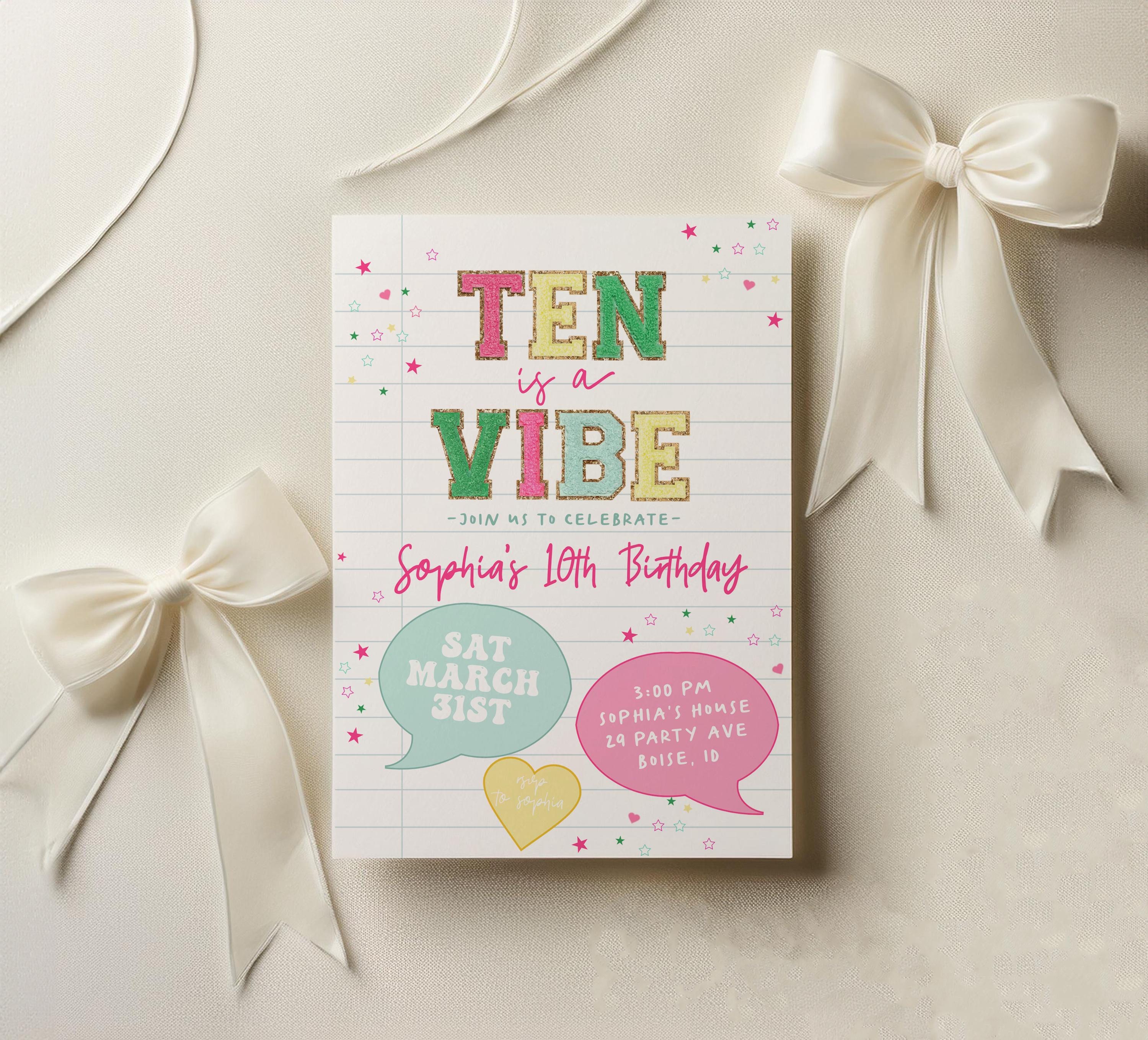 Ten is a Vibe Editable Invitation Template | Preppy Patch Letters Girl ...