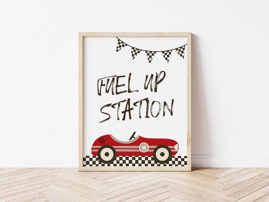 Editable Race Car Sign Template | Fuel up Station Red TWO Fast Birthday ...