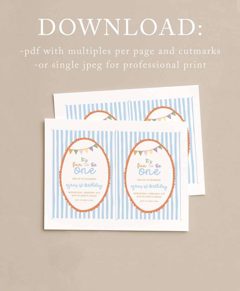 Fun to Be One Birthday Invitation Template - Editable 1st Birthday ...