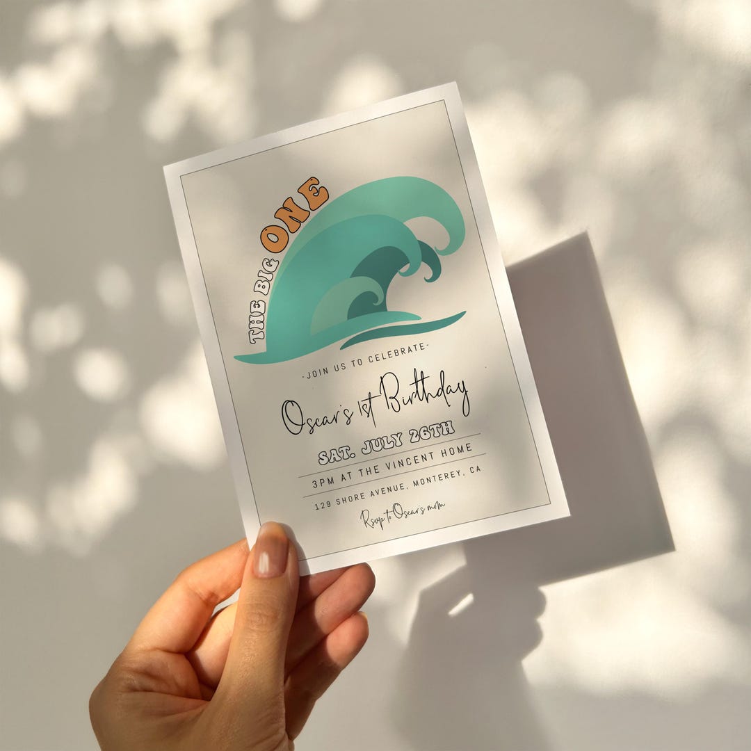 Surf the Big ONE Birthday Invitation Template | Editable Modern Surfing ...