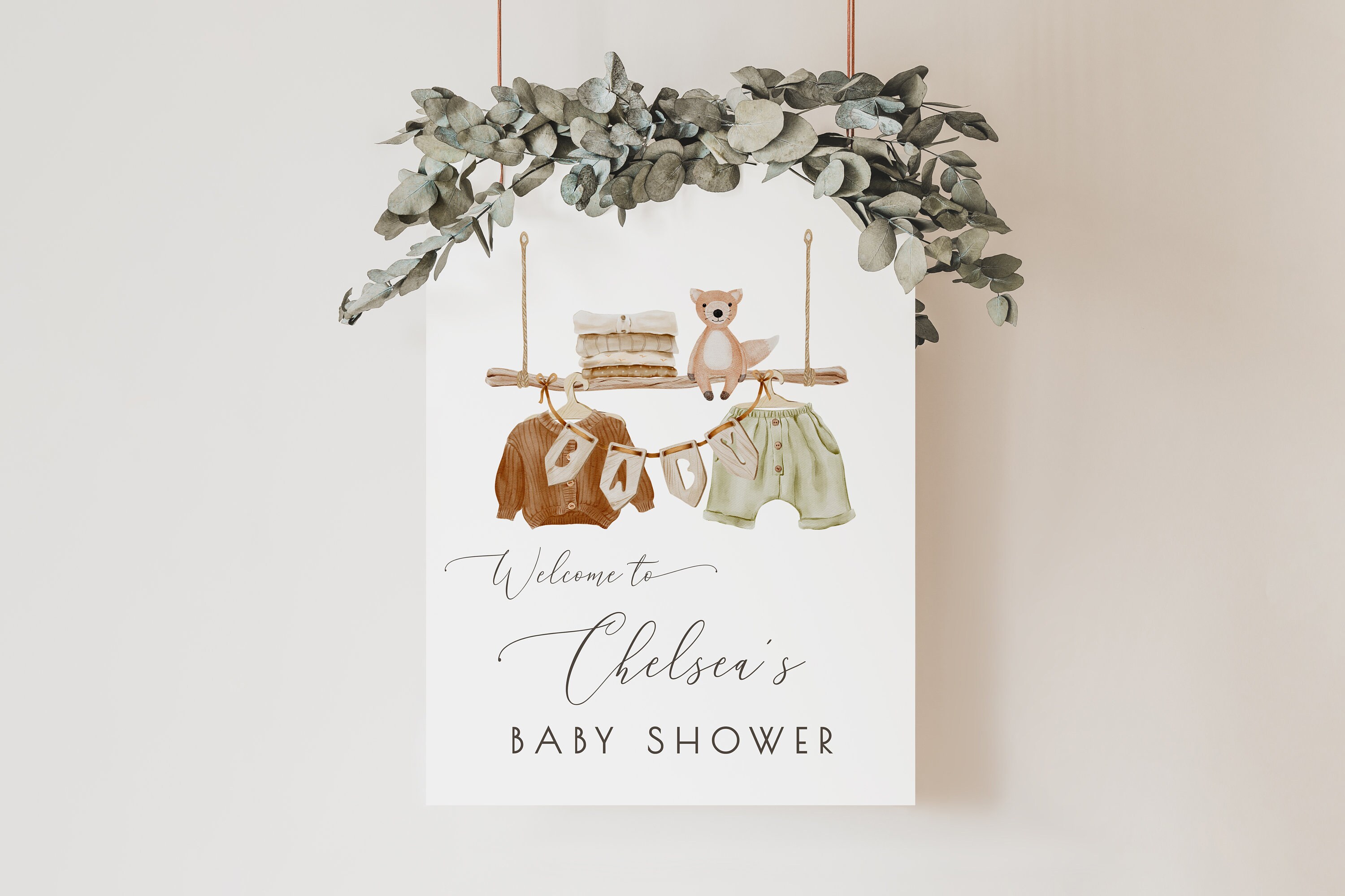 Baby Shower Welcome Sign Boho Gender Neutral Brown Fox | Etsy