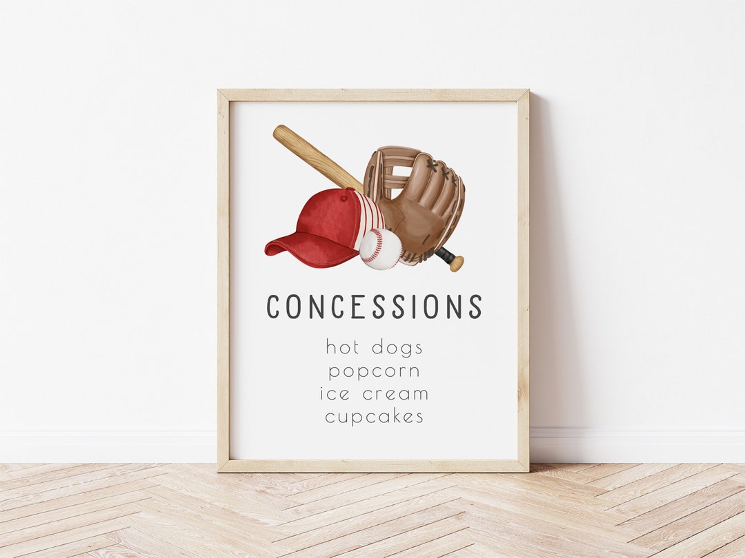 Editable Baseball Concessions Sign Template | Red Baseball Rookie Year ...