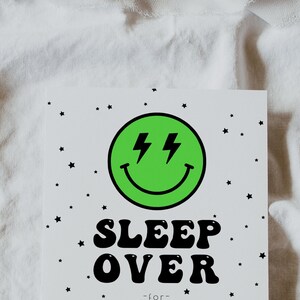 Preppy Sleepover Birthday Invitation for Girl Template Neon Green Smile ...