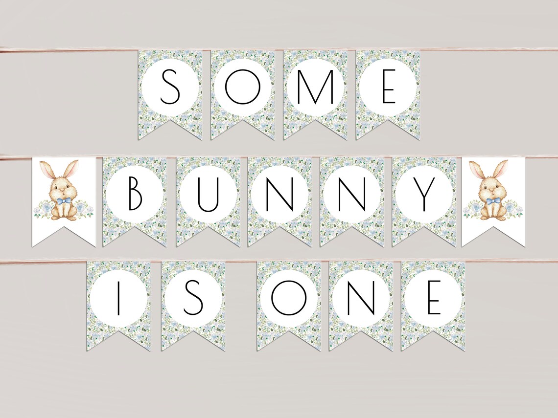 Some Bunny Birthday Banner Boy Bunny 1st Birthday Printable - Etsy