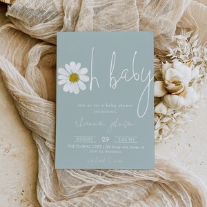 Daisy Baby Shower Invitation Template | Blue Green Daisy Baby Sprinkle ...